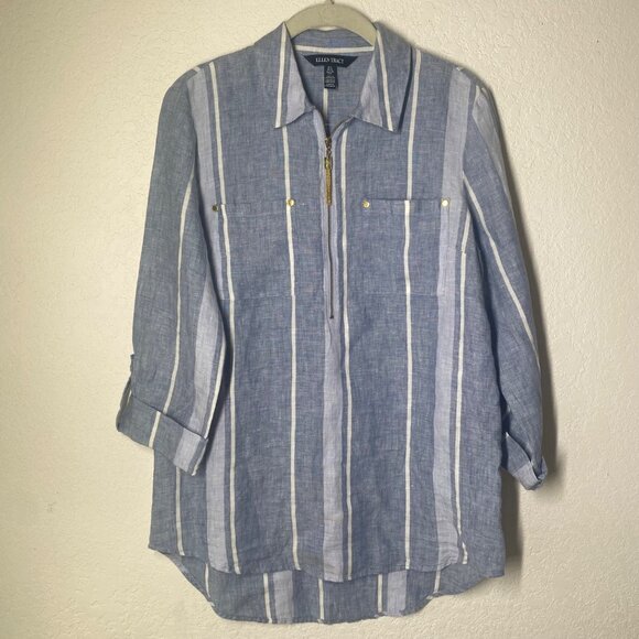 Ellen Tracy | Tops | Ellen Tracy Top Womens Size Large Blue White ...